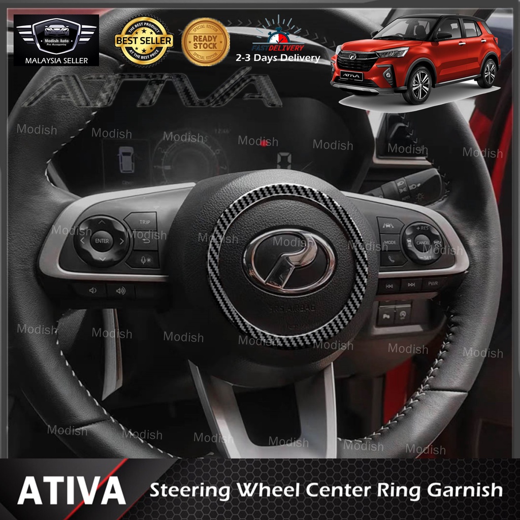 Modish Perodua Ativa Steering Wheel Center Ring Garnish Chrome Carbon ...