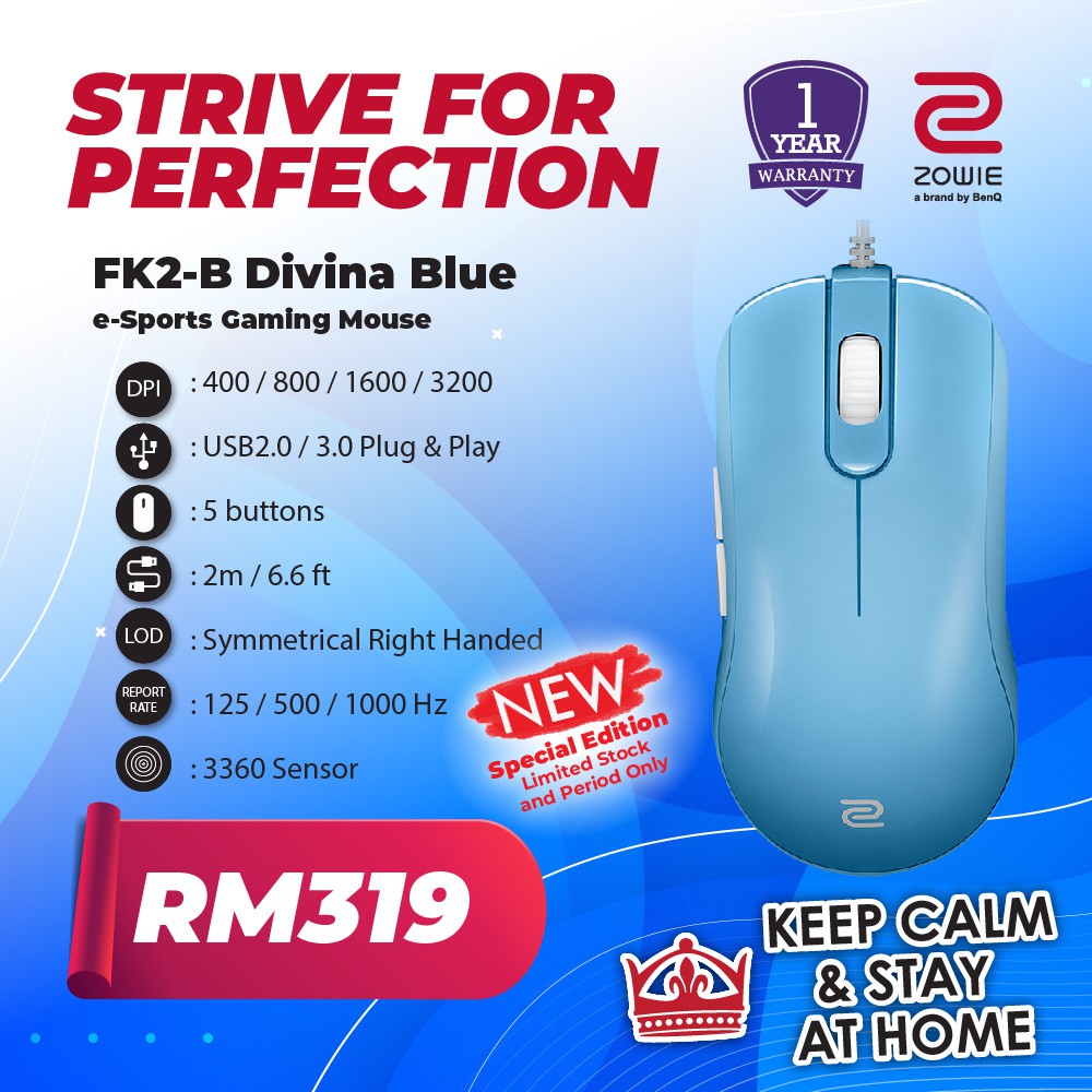 BenQ ZOWIE FK2-B DIVINA BLUE Esports Gaming Mouse (Medium) 1 Year ...