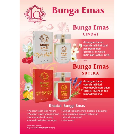 HARUMAN LUQMAN BUNGA EMAS MINYAK WANGI SPRAY 30ML WANGIAN KASTURI PUTIH ...