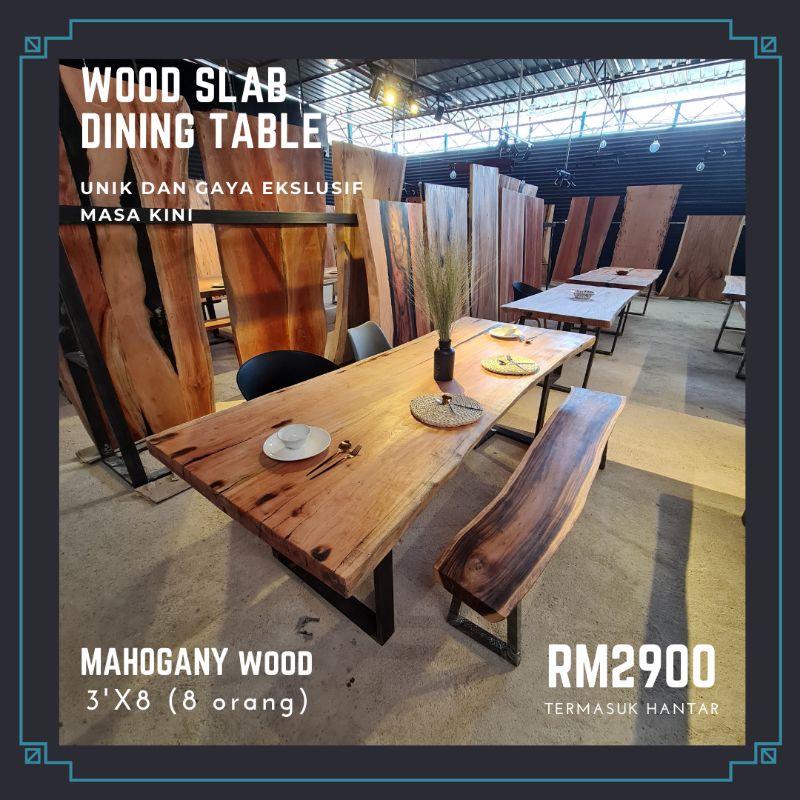 MEJA MAKAN KAYU BALAK DINING TABLE WOOD SLAB | Shopee Malaysia