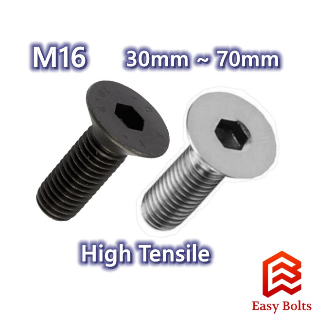 HT CSK Allen Screw - M16 x 30mm ~ 70mm (Coarse Thread Pitch 2.0mm) (High Tensile Countersunk ...