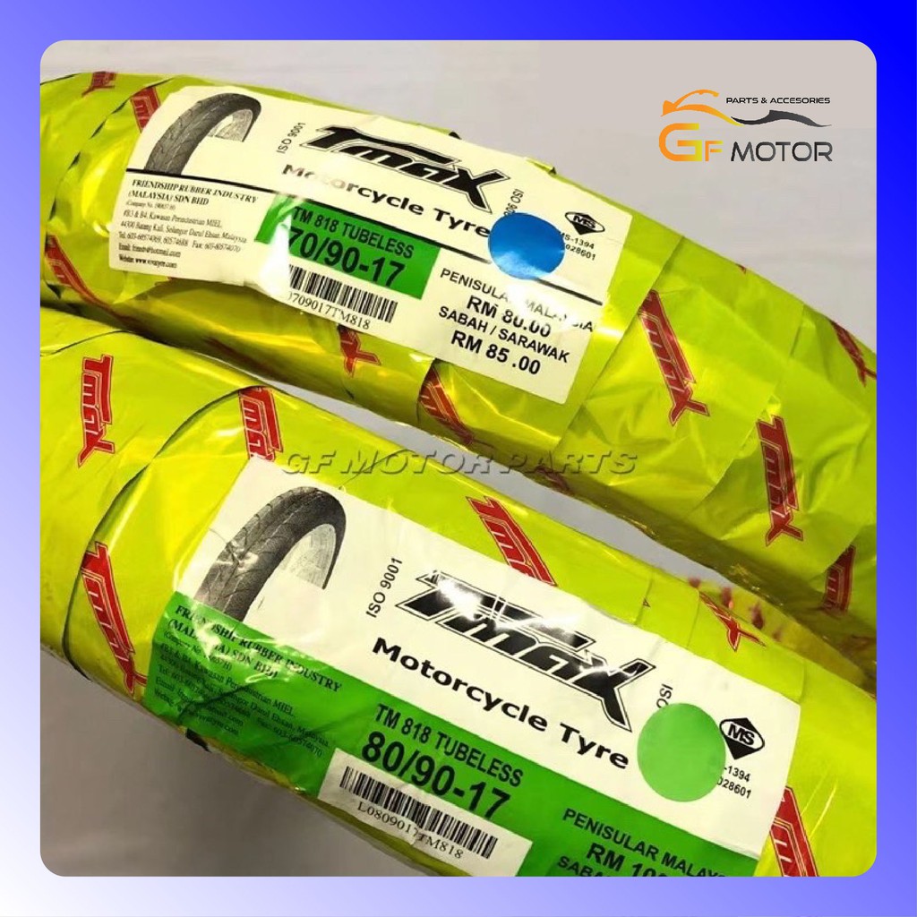 ORIGINAL TMAX TAYAR MOTOR TUBELESS TM818 70/90-17 & 80/90-17 BUNGA ...