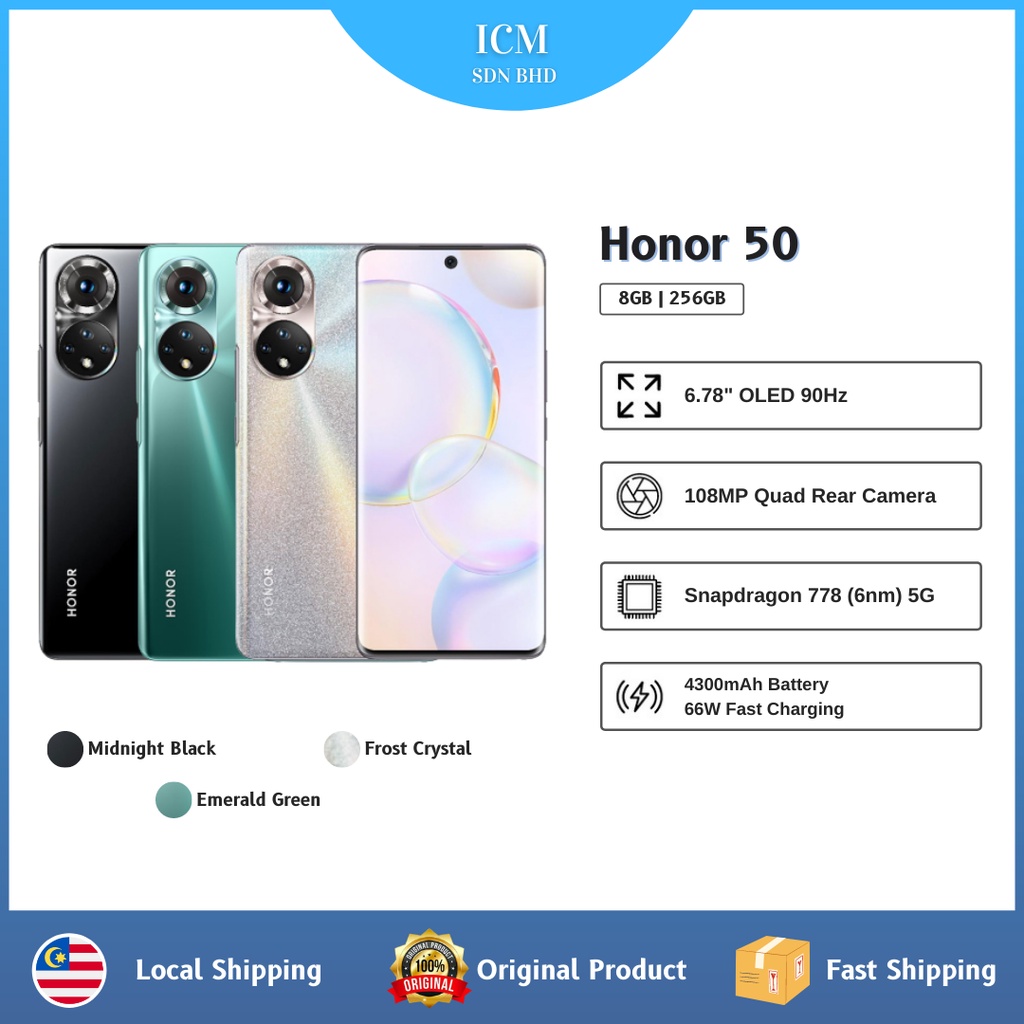 Honor 50 5G (8GB Ram + 256GB Rom) | 108MP| 120Hz Curved Display | 66W ...