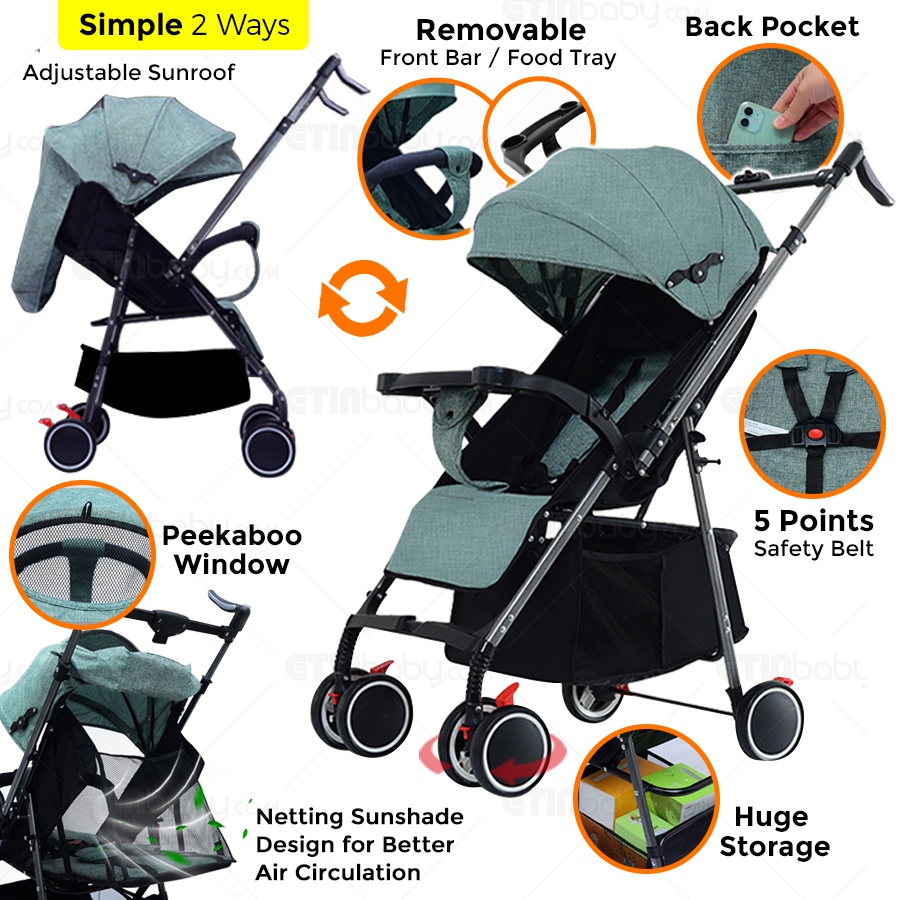2 Way Baby Stroller Foldable Lightweight Newborn Travel Trolley Bayi ...