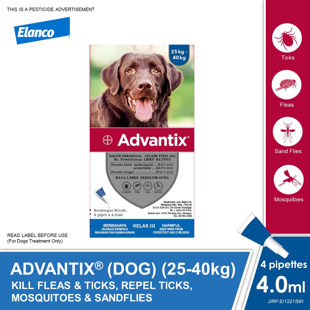 [Short Expiry: 07/25] Advantix Dog Spot On Tick Flea Treatment (4 x 4 ...