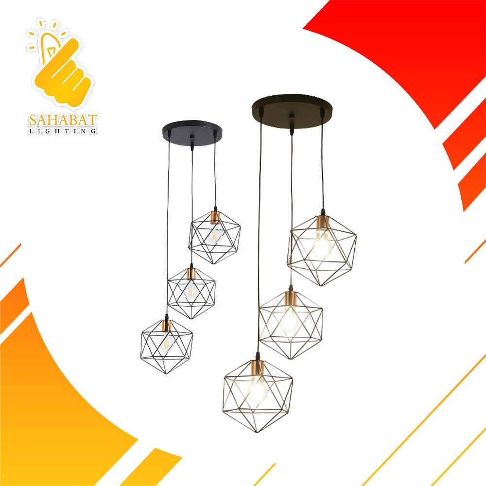MODERN GEOMETRIC INDUSTRIAL PENDANT LAMP HANGING LIGHTS 3 BULB HOLDER ...