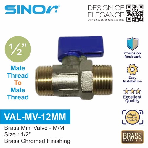 Sinor VAL-MV-12MM Brass Mini Valve 1/2" Male Thread To Male Thread Ball ...