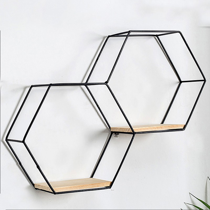 Ins Style Metal Wall Hang Metal Decor Rack hexagon shape gold color ...