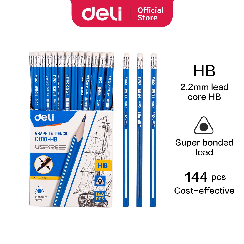 Deli Pencil HB Writing Graphite Pencil (192 x 85 x 105mm x 144 Pcs/Box) EC010-HB | Shopee Malaysia