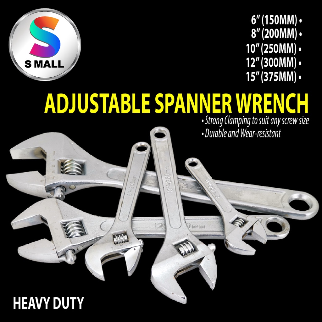 6" 8" 10" 12" 15" (150mm-375mm) J & D Heavy Duty Switch Spanner Adjustable Wrench with Scale ...