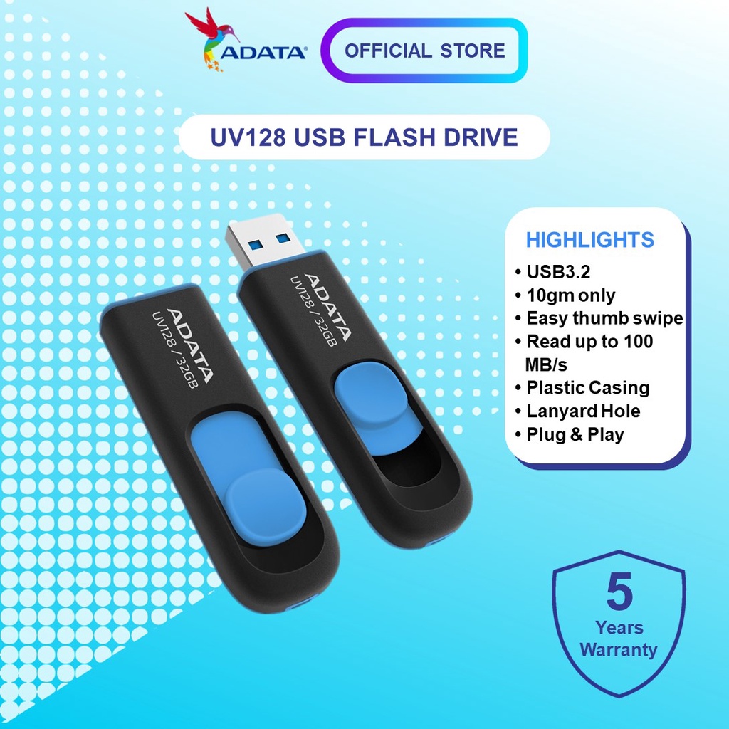 ADATA Pendrive USB 3.2 UV128 USB Flash Drives - Blue (32GB/64GB/128GB/256GB) | Shopee Malaysia