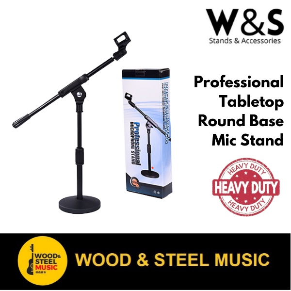 W&S Professional Table Top Boom Mic Stand with Round Base and Mic ...