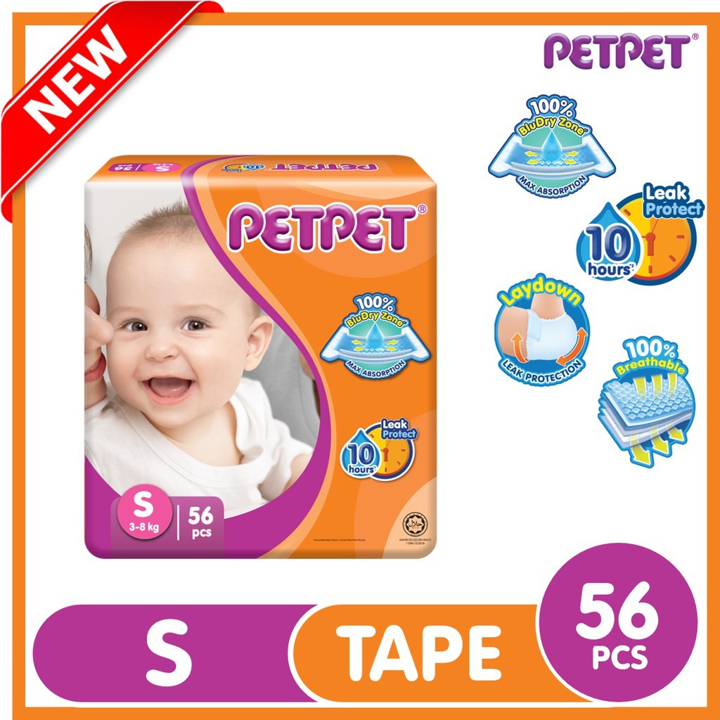 Petpet Tape Diaper Jumbo Pack - NB60/S56 (1 Pack) | Shopee Malaysia