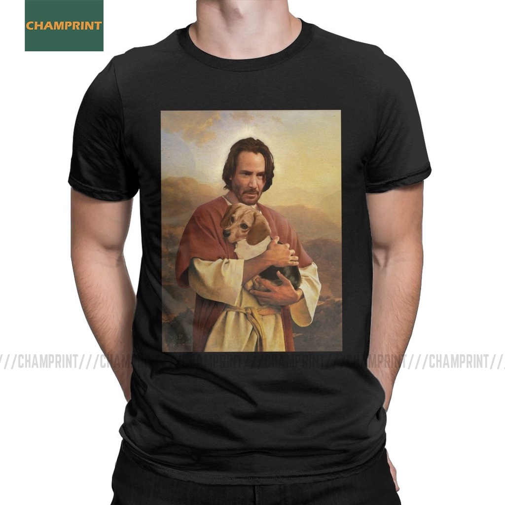Keanu Reeves Holding A Puppy T Shirt Men Cotton Male T-Shirts John Wick ...