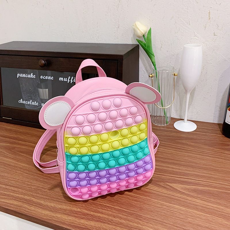 Rainbow laser cartoon cat ears Push Pop It school bag children backpack ...
