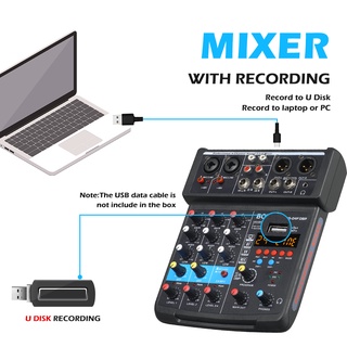 BOMGE 4 Channel mini DJ Audio Sound Mixer Interface with MP3、 USB, Bluetooth , Stereo Recording ...