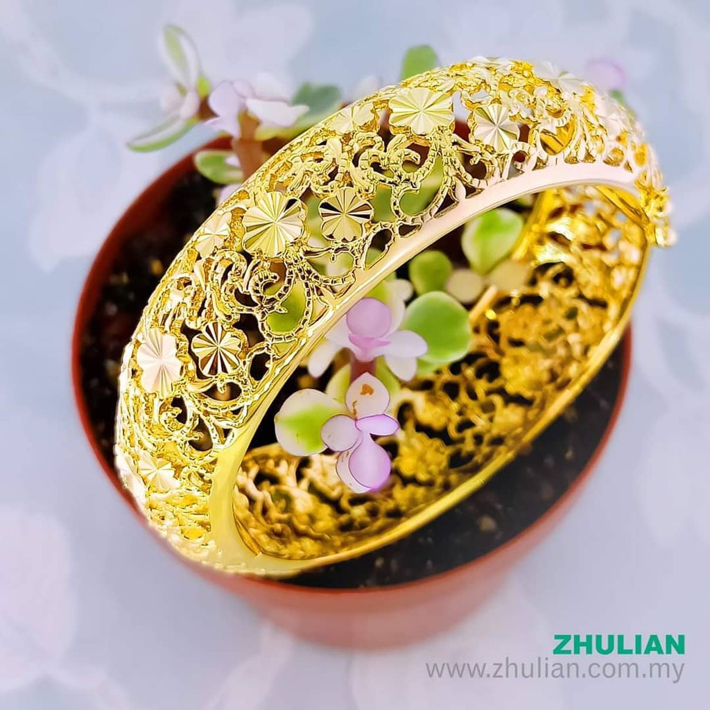 ORIGINAL ZHULIAN Gelang bangle bunga kerawang saduran emas 999 atau 24k ...