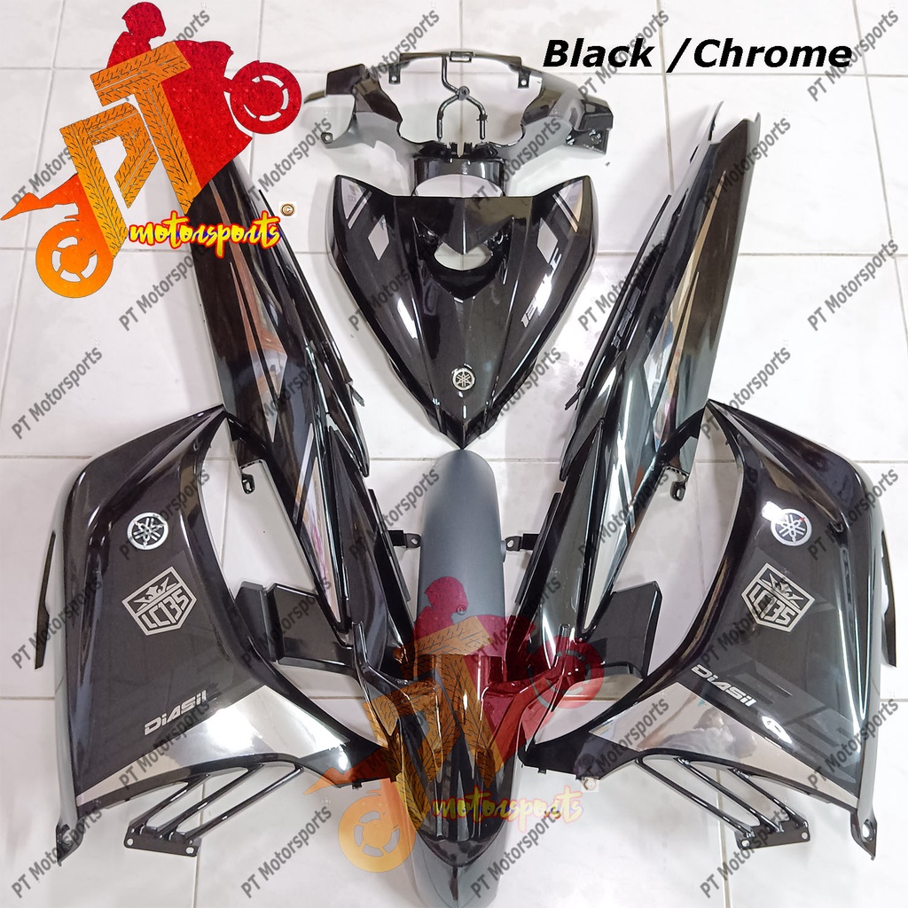 Yamaha LC 135 Matt Black / Black Kilat Cover Set Sticker Custom Chrome Gold Black Gold Purple ...