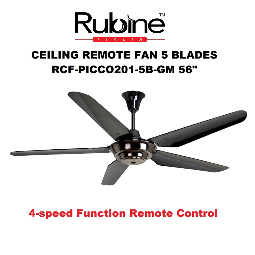 RUBINE 56" CEILING REMOTE FAN 5 BLADES - RCF-PICCO201-5B-GM | Shopee ...