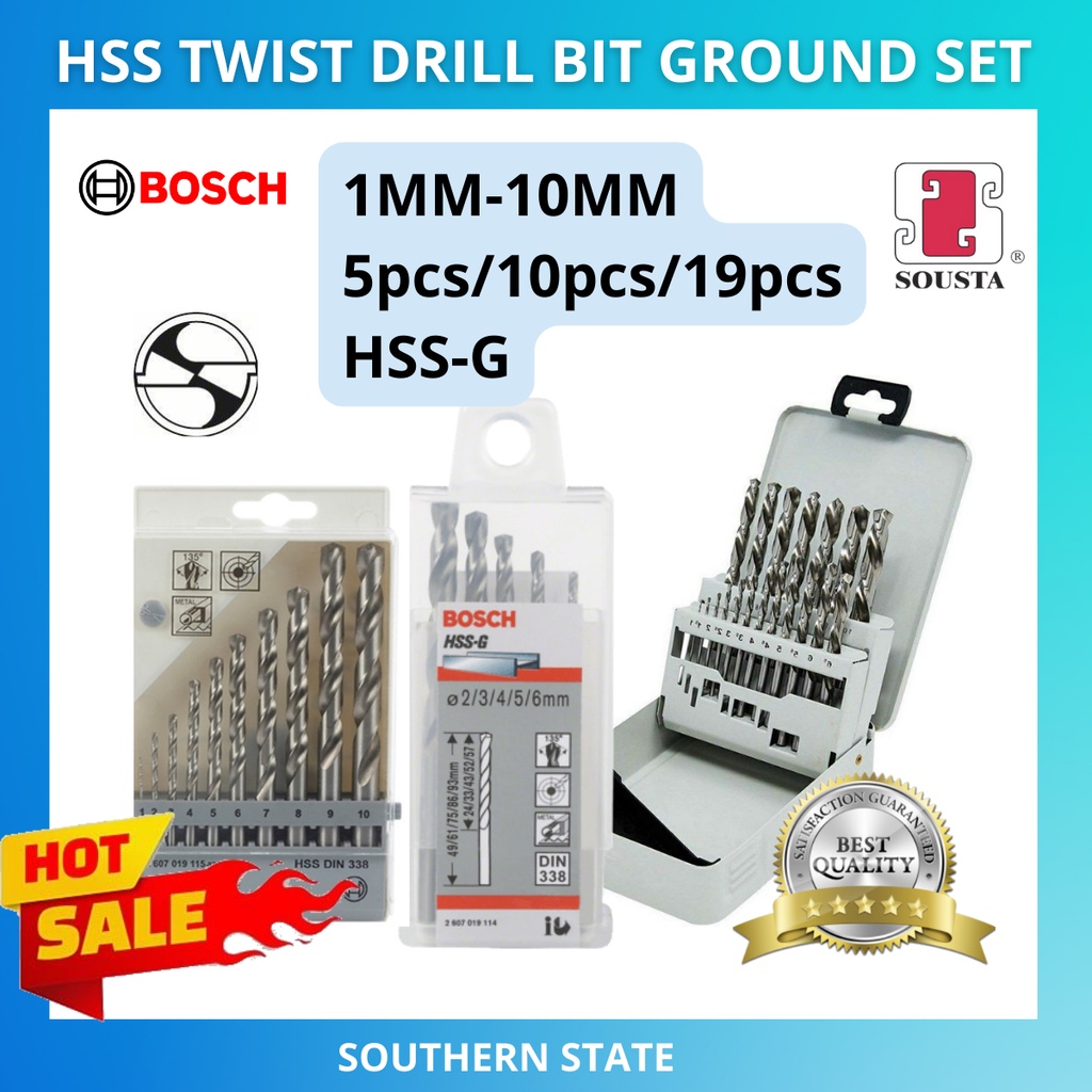 2607019115/114/116 BOSCH 5pcs/10pcs/19pcs HSS-G DIN 338 Metal Drill Bit Set (1-10mm) 2607019116 ...