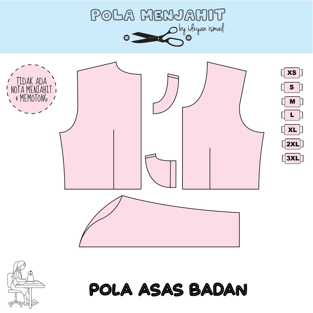 POLA ASAS | POLA BASIC BADAN DEWASA | BASIC BODICE SEWING PATTERN ...