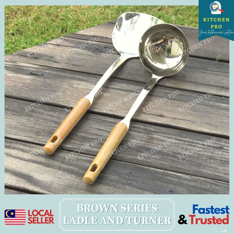 𝐊𝐈𝐓𝐂𝐇𝐄𝐍 𝐏𝐑𝐎 | Stainless Steel Brown Series Turner /Ladle / Kitchen Wok ...