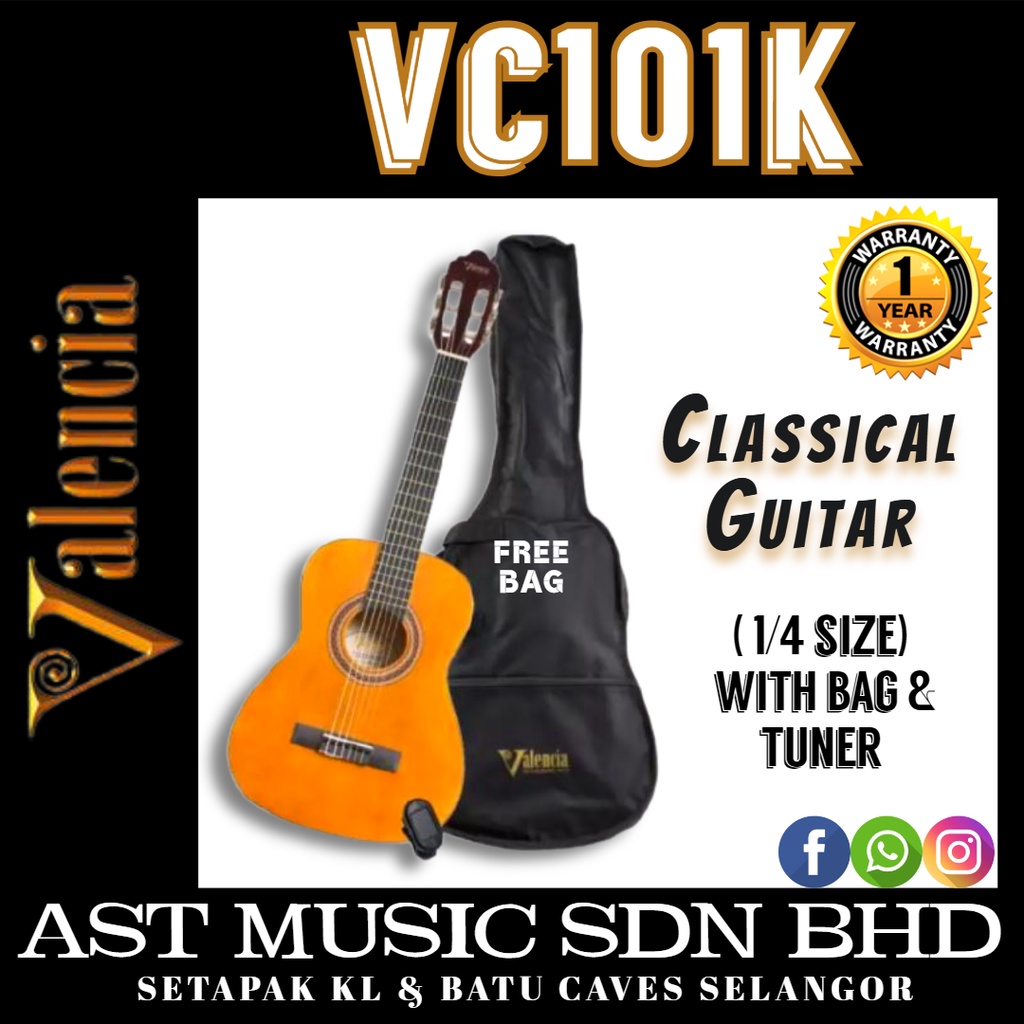Valencia VC101K 1/4 Size Classical Guitar With Bag And Tuner ( VC101 ...