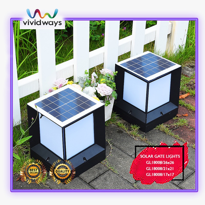 K2 VIVIDWAYS SOLAR GATE LIGHTS GL18008 26x26/21x21/15x15 BLACK 3000K ...