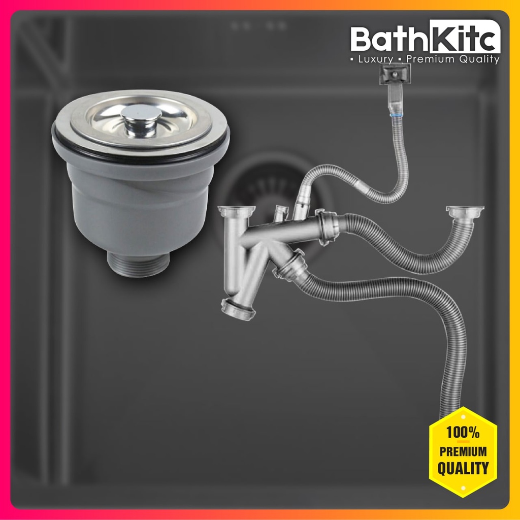 Double Bowl Sink Waste With Over Flow Bottom Trap Drainner | Shopee ...