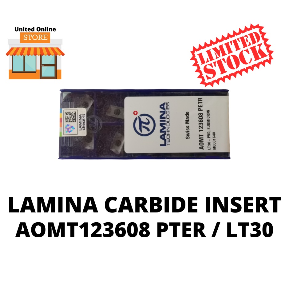 LAMINA MILLING CARBIDE INSERT AOMT123608-PETR / LT30 (10 PCS/BOX ...