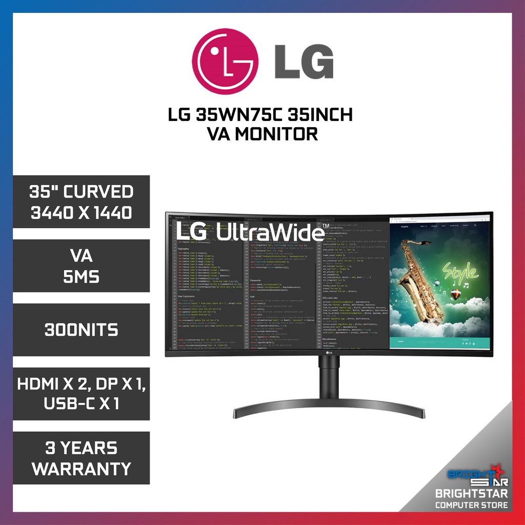 LG 35'' 35WN75C UltraWide 100Hz 5ms QHD HDR10 VA USB-C DP 94W Curved ...