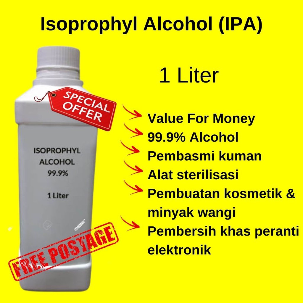 [READY STOCK] 1 LITER ISOPROPYL ALCOHOL/IPA/RUBBING ALCOHOL 99.9% ...