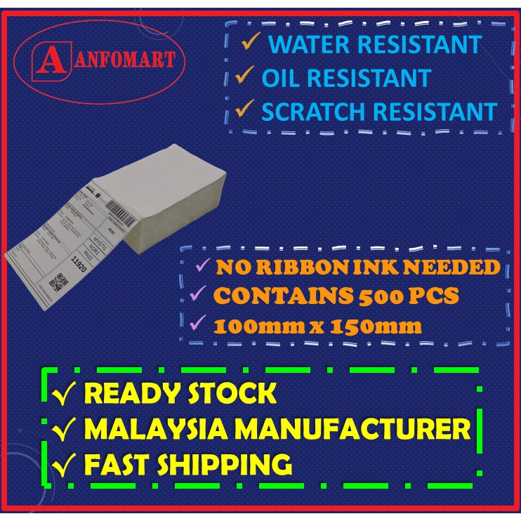 [500pcs] A6 Direct Thermal Label 100mm x 150mm 500pcs Fan Form (for ...