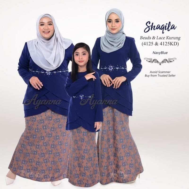 Baju Raya Sedondon Tema Warna Navy Blue (Biru Laut) Set Family Ayah Ibu ...