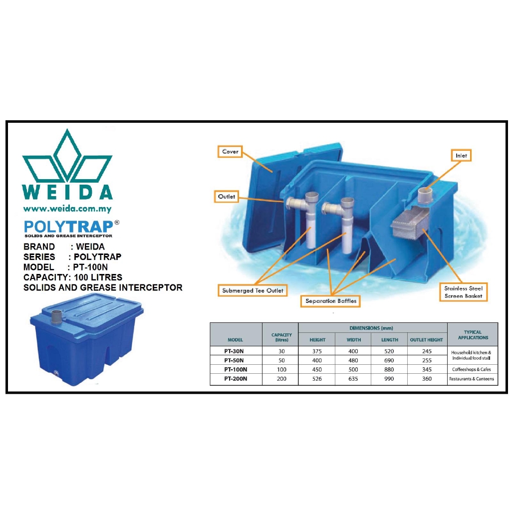 [TKM] HDPE / POLY WEIDA POLYTRAP GREASE TRAP / OIL FILTER 100 LITRES ...
