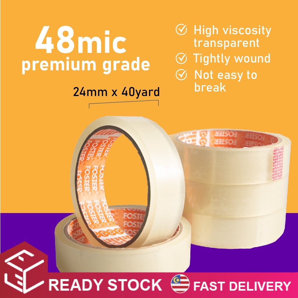 FCP OPP Tape Adhesive Transparent Clear Packaging Tape 24mm x 40 yards ...