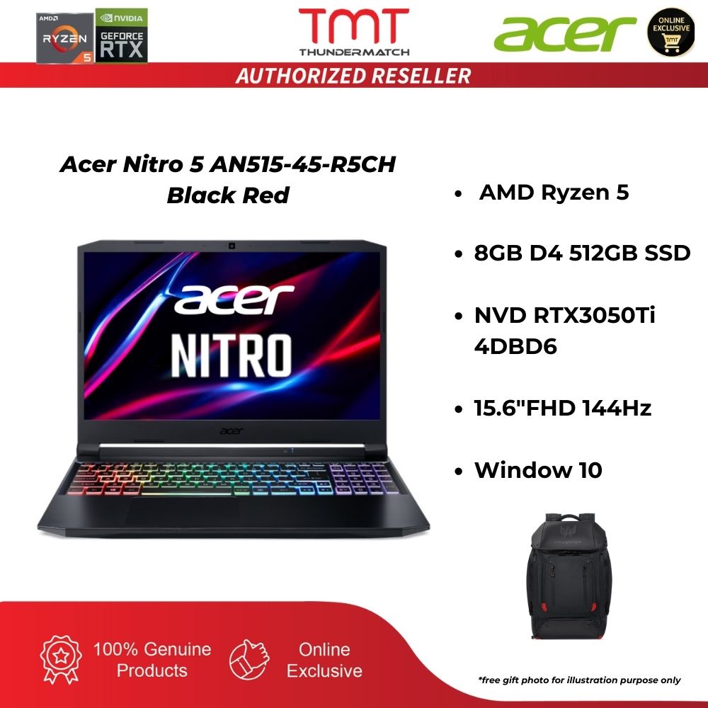 ACER NITRO 5 AN515-45-R5CH 15.6 144HZ GAMING LAPTOP BLACK RED (R5-5600H ...