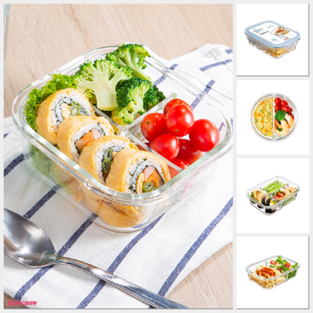 Glass lunch box with 2 and 3 compartments, genuine NIKKO INOCHI glass ...