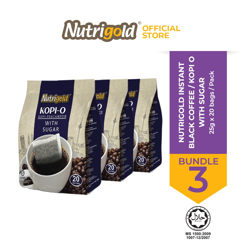 NUTRIGOLD Instant Black Coffee / Kopi O (20 Bags / Pack) [ Bundle of 3 ...