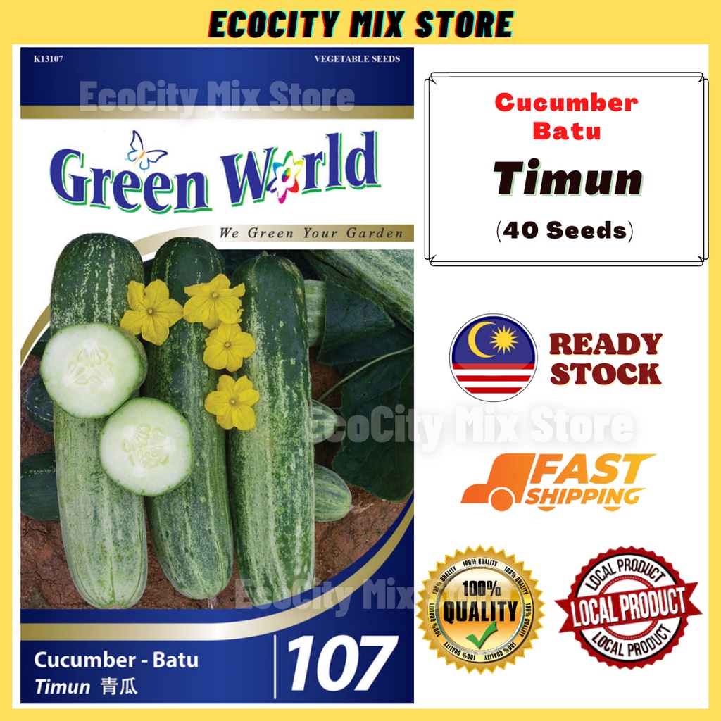 Cucumber Batu (40 Seeds) Biji Benih Timun 黄瓜 / 青瓜种子 Green World GW107 ...