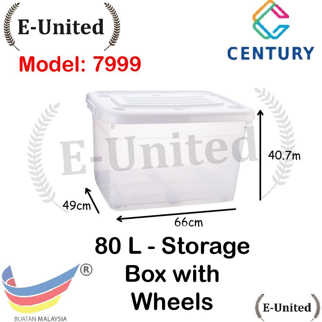 Century* 7999 - Transparent Storage Box With Wheel 80 Litres | Shopee ...