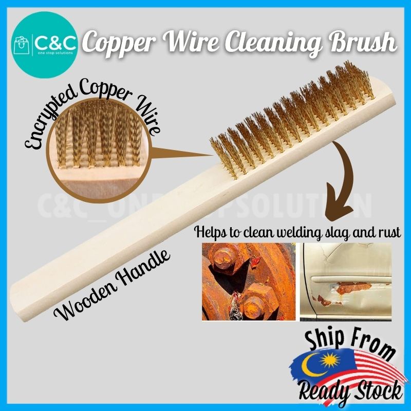 C&C Copper Wire Brush With Wooden Handle Metal High-Density Cleaning ...
