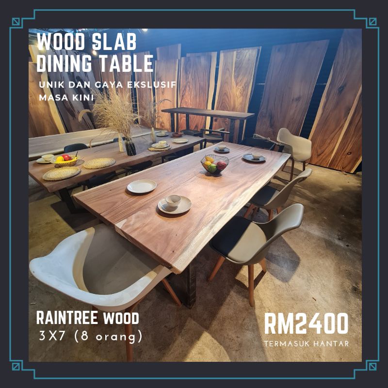 MEJA MAKAN KAYU BALAK DINING TABLE WOOD SLAB | Shopee Malaysia