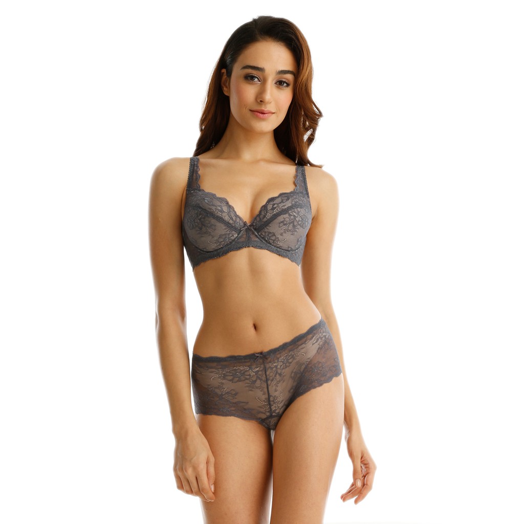 XIXILI ARIBA SENSUAL LACE DEMI CUP BRA (GREY) | Shopee Malaysia