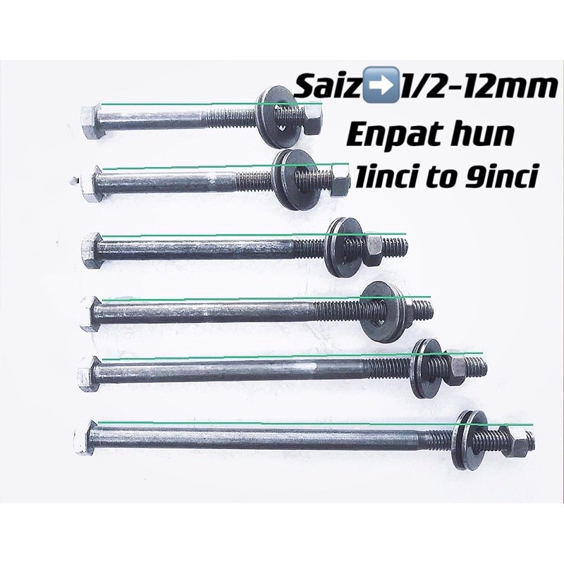 Skru besi 1/2-12mm-enpat hun Iron screw Threaded Galvanized Mild Steel ...