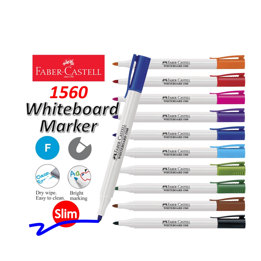 Faber Castell Slim Whiteboard Marker 1560 - Black/Blue/Red/Green Pen ...