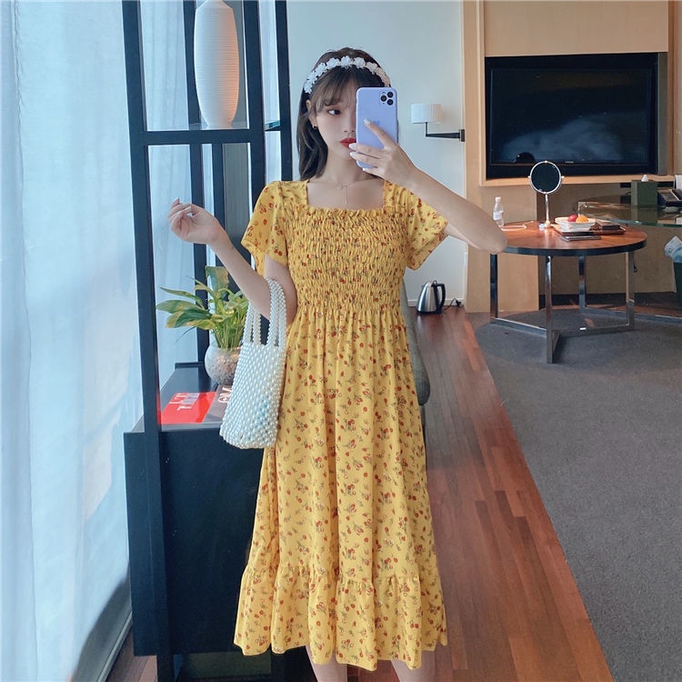 2024 Plus size Boho Ditsy Floral Puff Sleeve Dress for Women (Multi ...