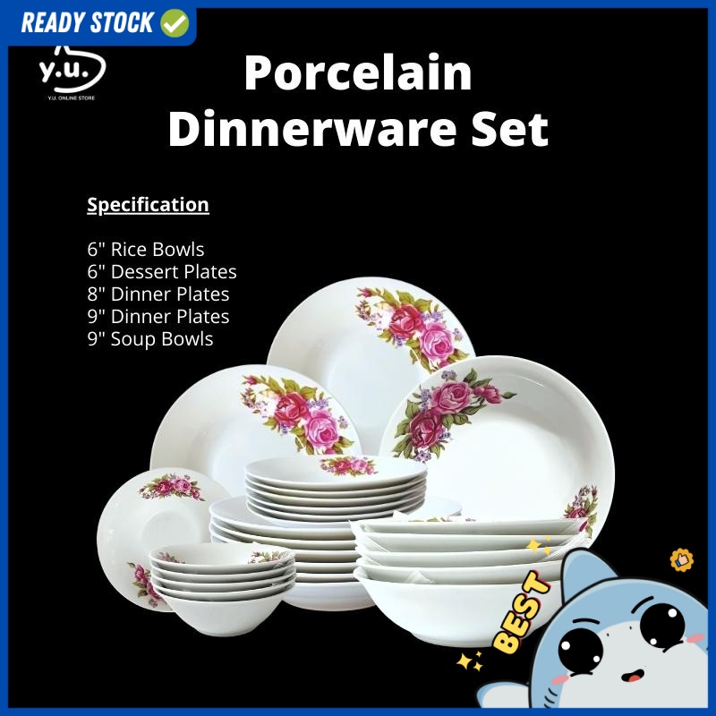 YU Online - 6pcs Set Enamel Pinggan Mangkuk Set Bunga Lama / Porcelain ...