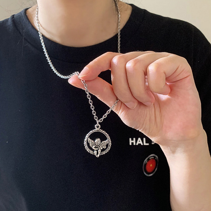 Fashion Cool Cupid Angel Pendant Necklace Titanium Steel Hip Hop Couple ...