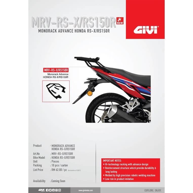 MONORACK ADVANCE FOR HONDA RS150R (MV-RS150R) / RS-X ( MRV-RS-X ...